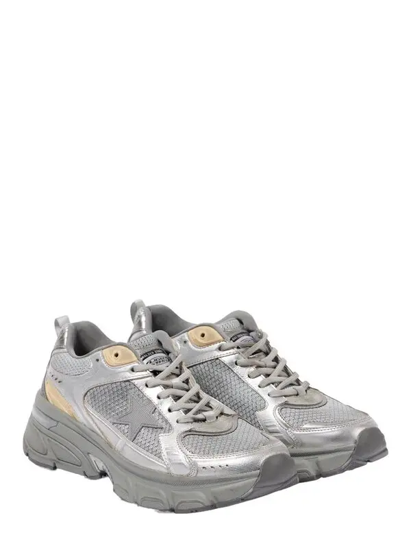 GOLDEN GOOSE Lightstar Metallic Leather And Mesh Sneakers - Silver