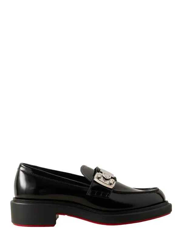 CHRISTIAN LOUBOUTIN Urban Moc Lock Embellished Glossed-leather Loafers - Black