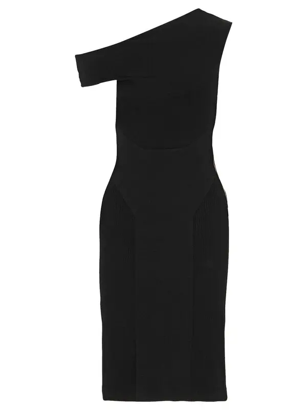 AZ FACTORY Mybody One-shoulder Knitted Midi Dress - Black