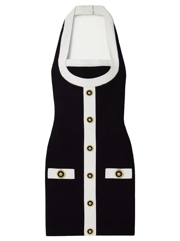 Balmain Button-embellished Knitted Halterneck Mini Dress - Black