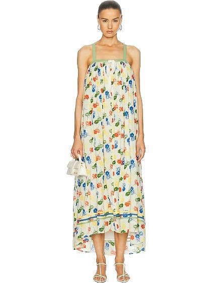 BODE Flower Stamp Dress - White Multi