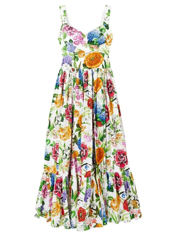 Dolce & Gabbana Tiered Floral-print Cotton-poplin Midi Dress - Multi