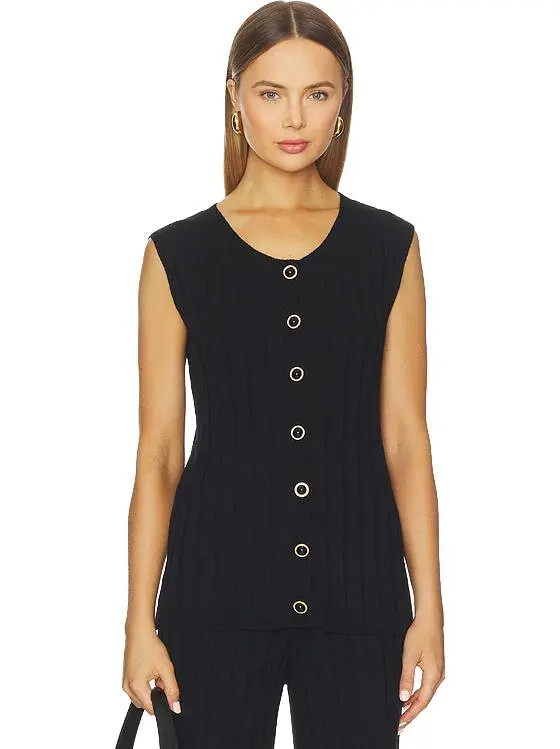 SNDYS. Baha Ribbed Knit Button-down Top - Black
