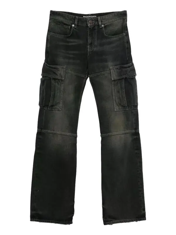 Balenciaga Whiskering Effect Cargo Jeans - Black