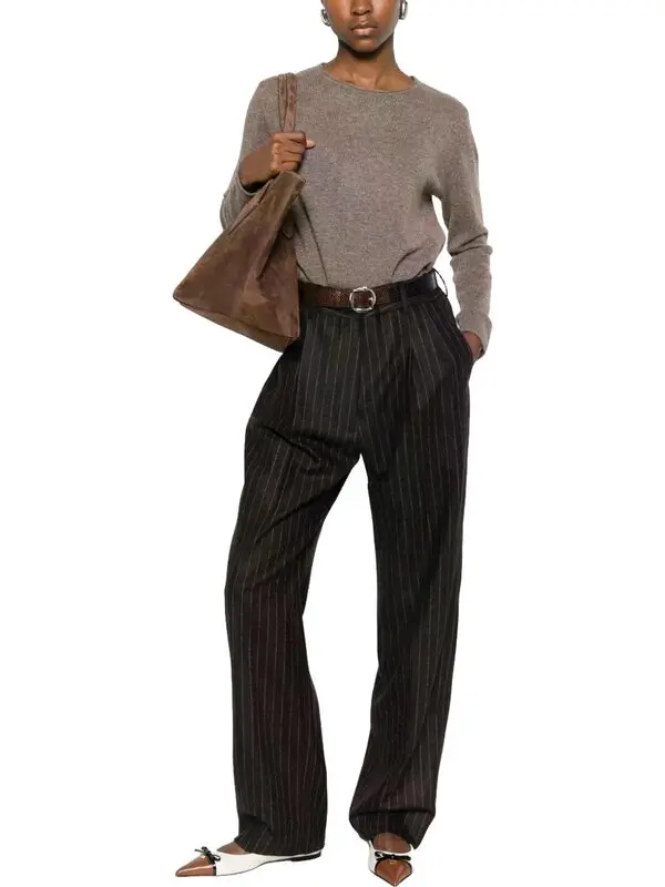 BLAZÉ MILANO Striped Straight Leg Trousers - Brown