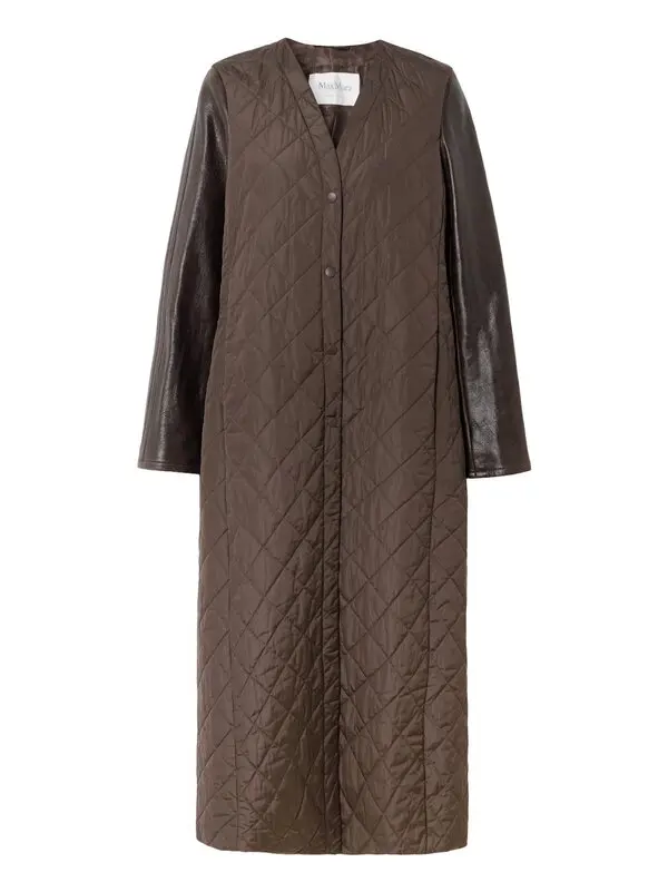Max Mara Berta Quilted Shell And Leather Coat - Brown