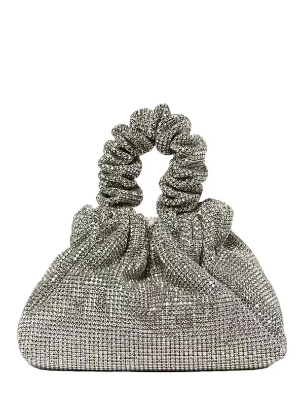 TWENTY FOURHAITCH Crystal Embellished Ruched Handle Shoulder Bag - Silver
