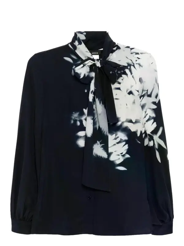 Akris Printed Silk Shirt With Adjustable Neck Strap - Blue