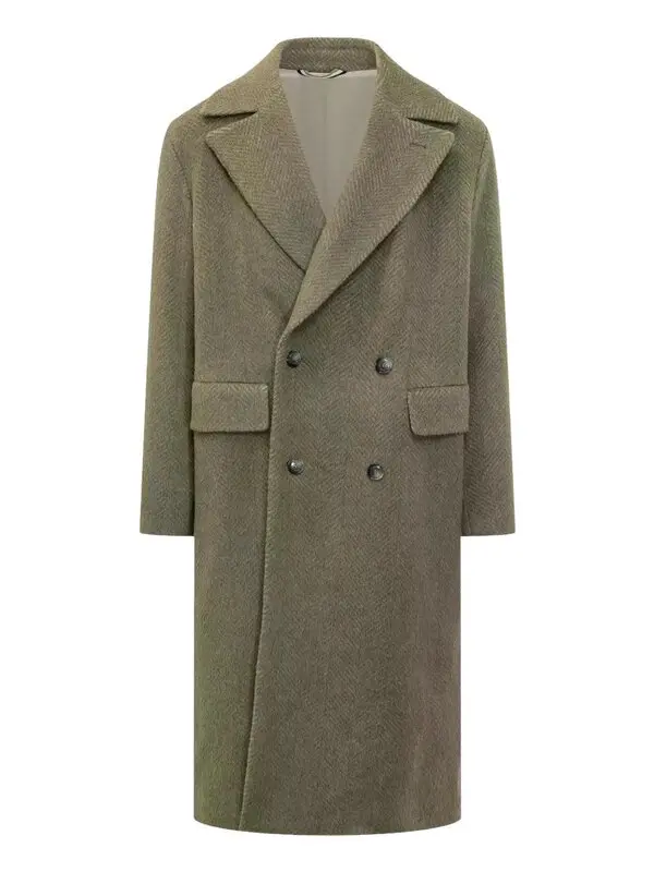 BOSS Double-breasted Herringbone Weave Coat - Brown
