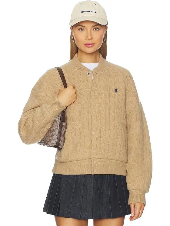 Polo Ralph Lauren Cable Knit Wool Cashmere Bomber Jacket - Beige