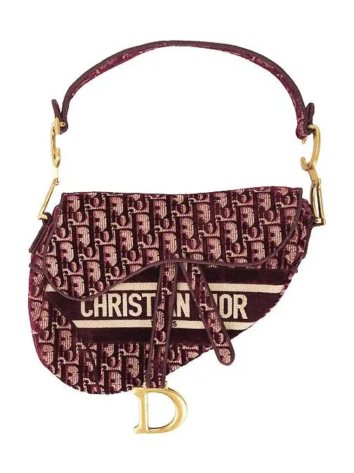 FWRD RENEW Dior Oblique Embroidered Velvet Saddle Bag - Red