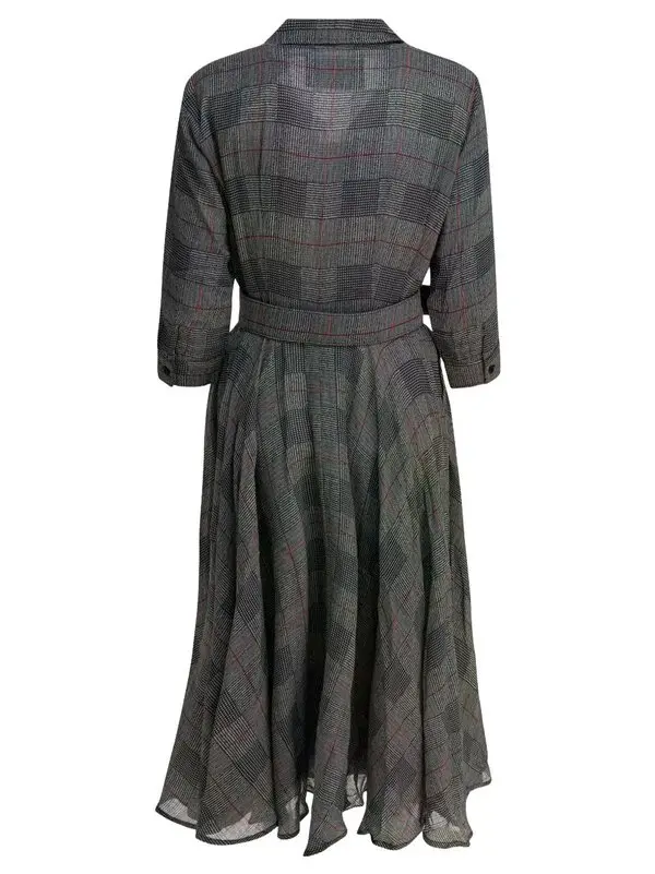 Samantha Sung Checked Belted Midi Dress - Grey