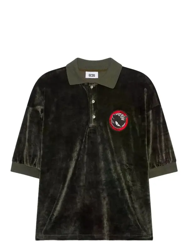 Gcds Logo Patch Velvet Polo Shirt - Green