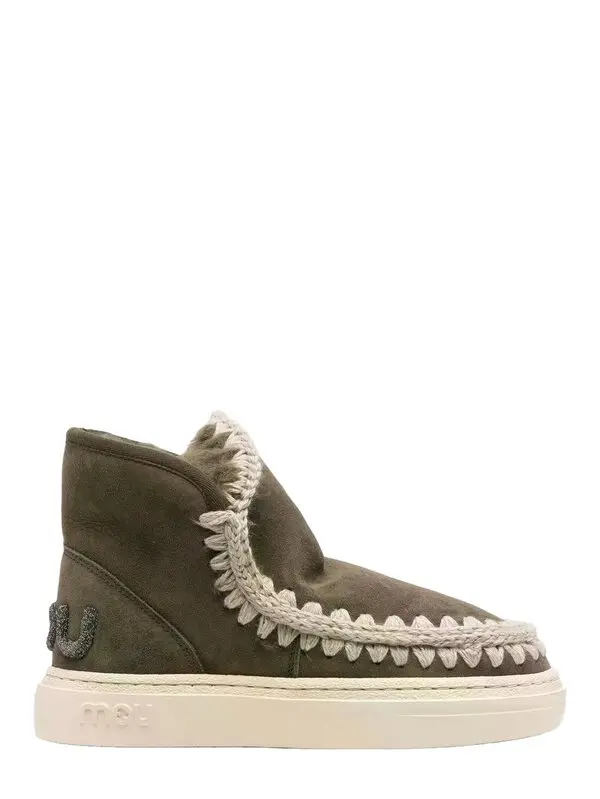 Mou Crochet Stitch-trim Boots - Green