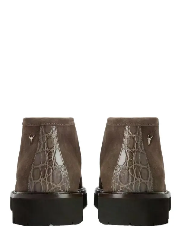 GIUSEPPE ZANOTTI High Crocodile-print Lace-up Boots - Brown