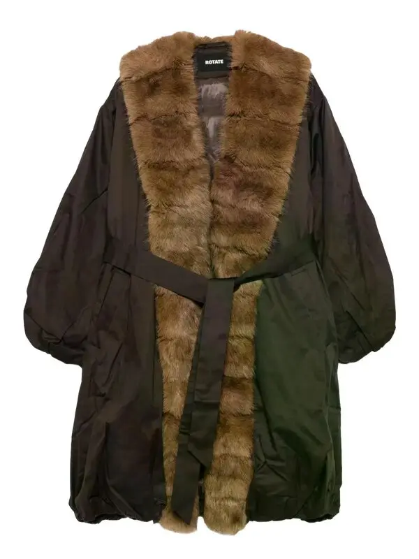 ROTATE BY BIRGER CHRISTENSEN Faux Fur Trim Belted Coat - Brown