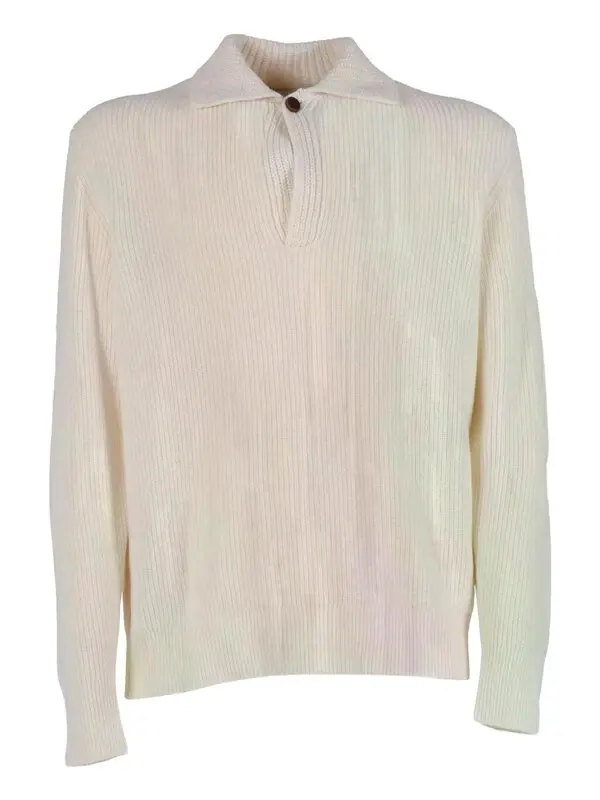 BALLANTYNE V-neck Ribbed Knit Sweater With Button Detail - Neutrals