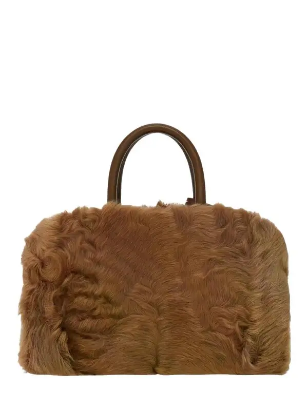 FERRAGAMO Mini Hug Shearling Buckle Cross Body Bag - Brown