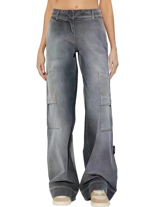 Off-White Washed Denim Cargo Jeans - Grey