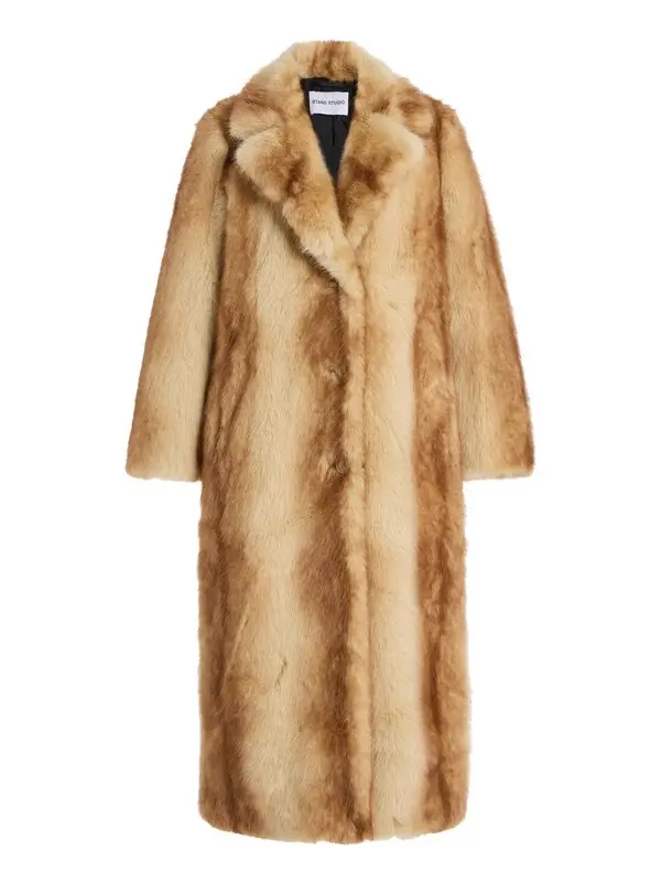 STAND STUDIO Nora Faux Fur Calf-length Coat - Print