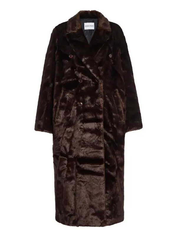 STAND STUDIO Harper Faux Fur Double-breasted Coat - Brown