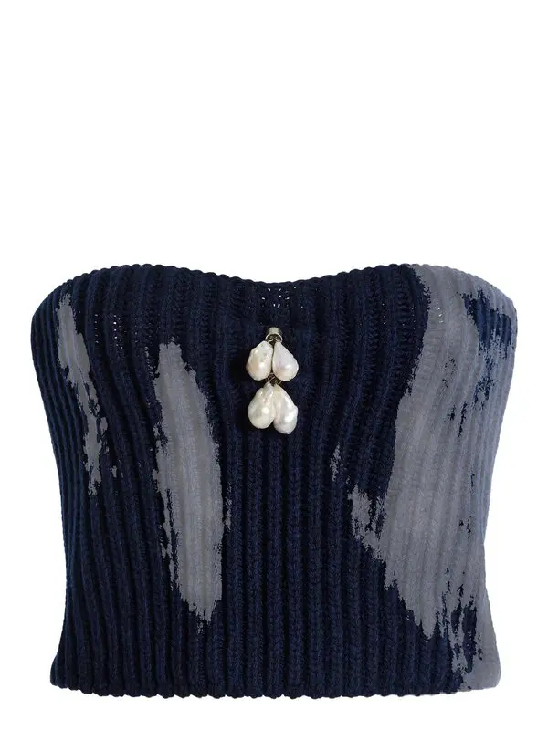 Prada Pearl-embellished Knit Bustier Top - Navy