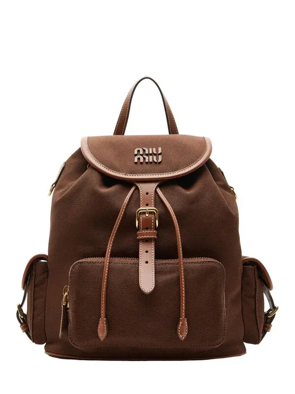 Miu Miu Canvas Backpack With Leather Trim - Brown