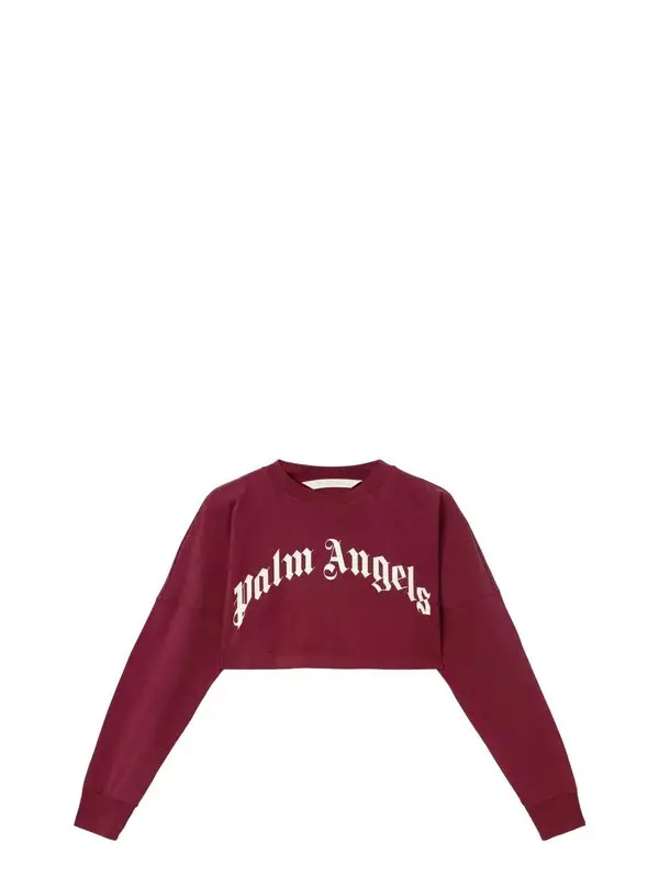 Palm Angels Curved Logo Cropped Sweatshirt - Red