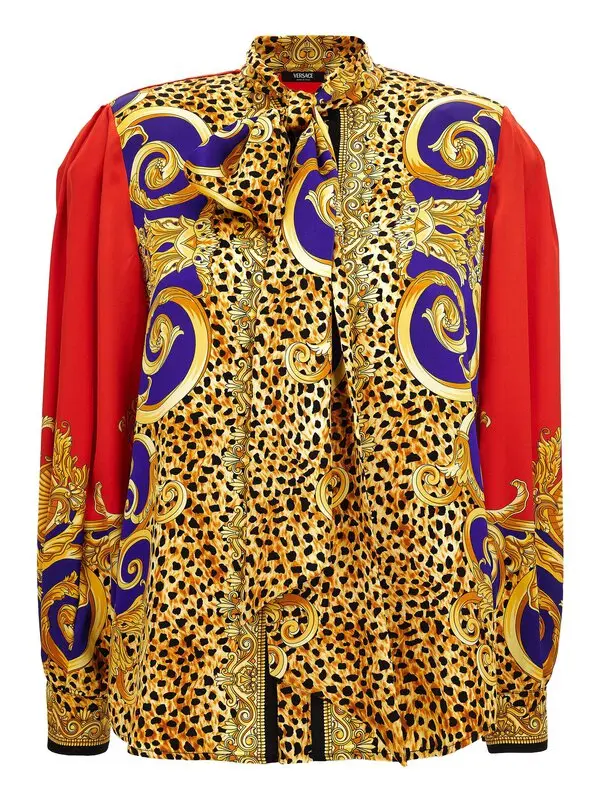 Versace Balloon-sleeve Silk-crepe Satin Blouse - Multi