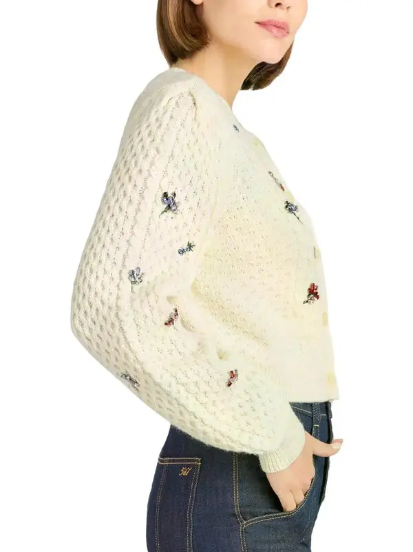 Cinq À Sept Floral Embroidered Cable Knit Cardigan - Neutrals