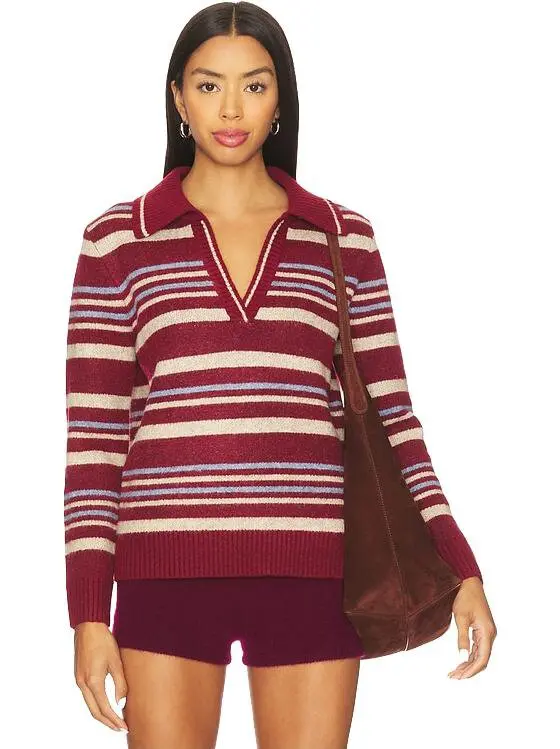 Heartloom Striped Collared Pullover Sweater - Brick
