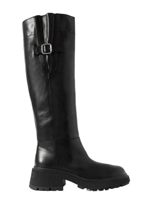 JIMMY CHOO Tasmin 70 Buckled Glossed-leather Knee Boots - Black