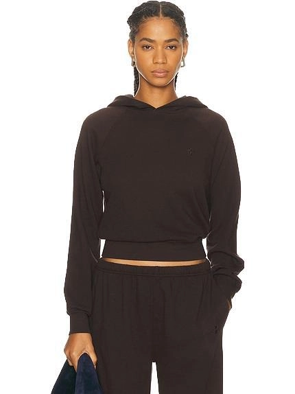 Eterne Shrunken Lightweight French Terry Hoodie Sweatshirt - Espresso