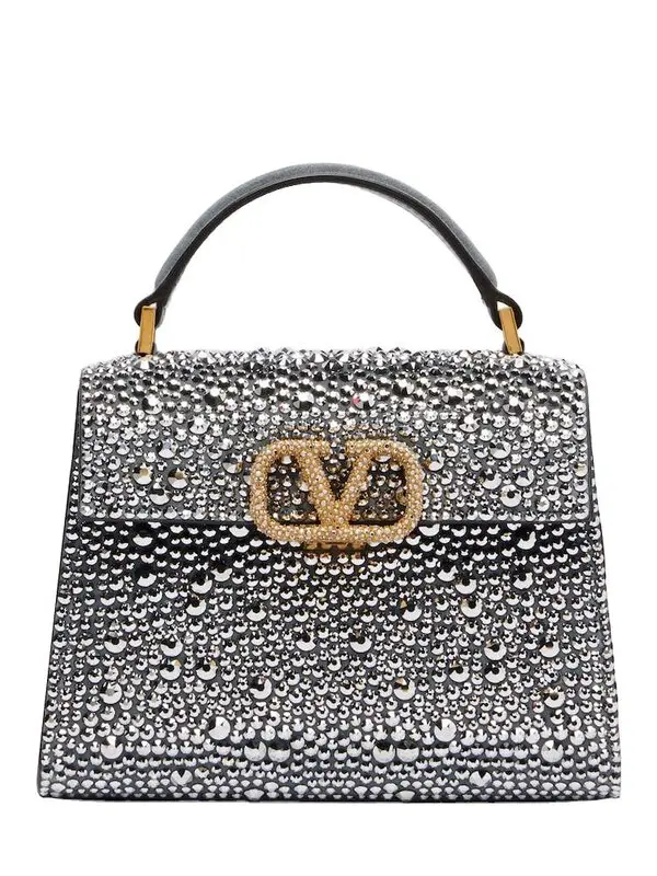 Valentino Garavani Vsling Small Embellished Suede Tote Bag - Silver