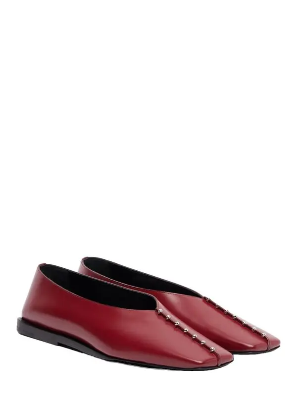 JIL SANDER Embellished Leather Ballet Flats In Cedar - Red