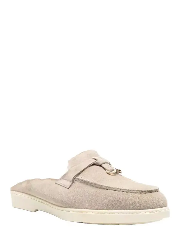 DOUCAL'S Beige Suede Fur-trim Mules - Neutrals