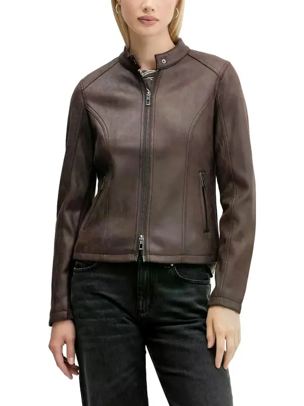 Desigual Zip-fastening Jacket With Round Neck And Button Detail - Brown