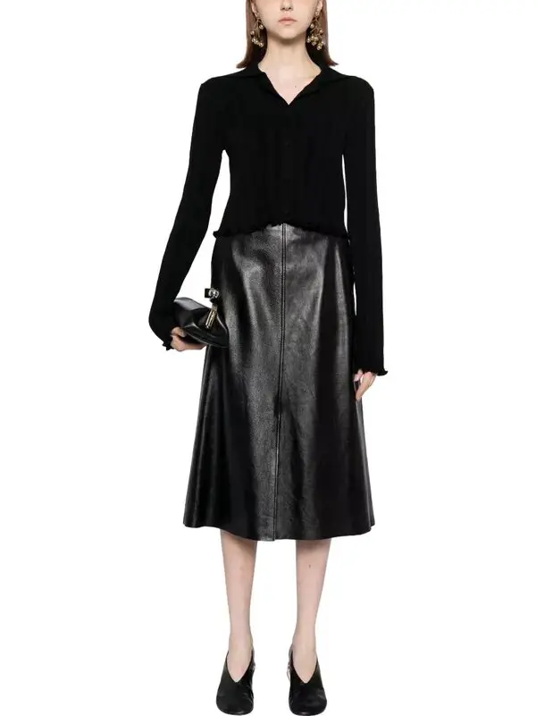 JIL SANDER Ribbed Cardigan With Frilled Hem - Black