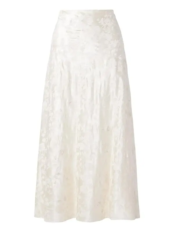 DANIELLE FRANKEL Desi Painted Silk And Wool-blend Satin Maxi Skirt - Neutrals
