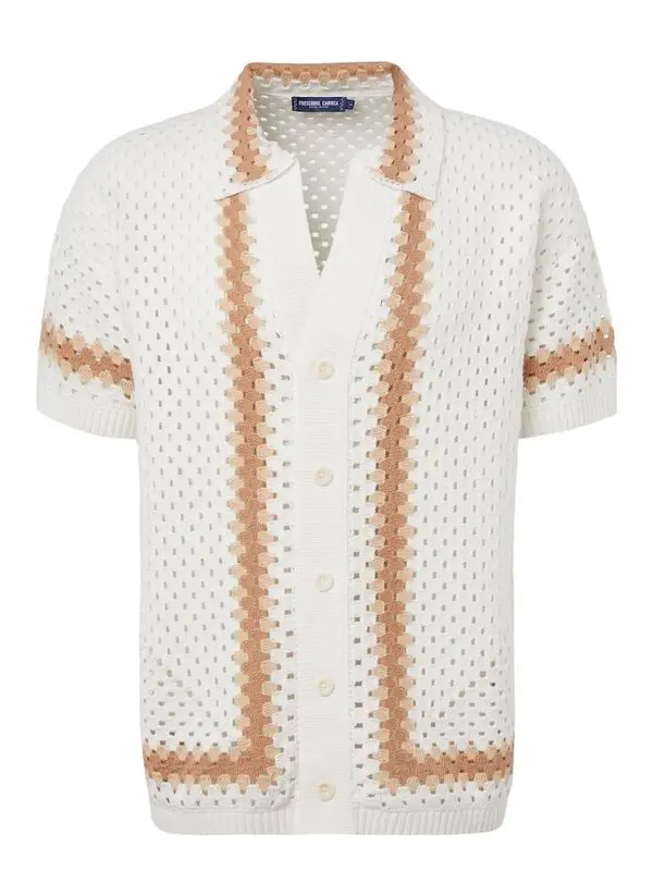 Frescobol Carioca Pinto Crochet Cotton Bowling Shirt - White