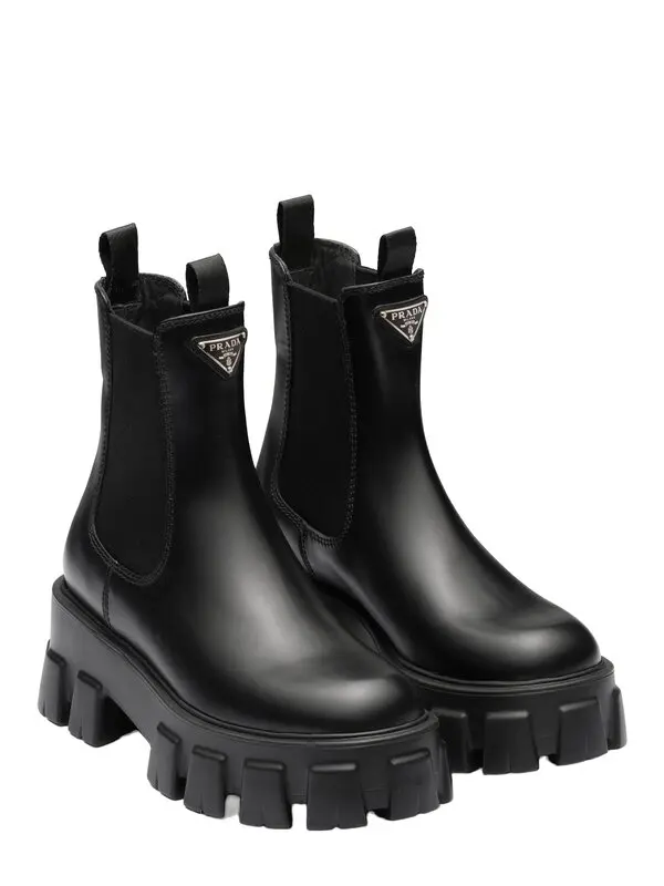 Prada Monolith Brushed Leather Chelsea Boots - Black