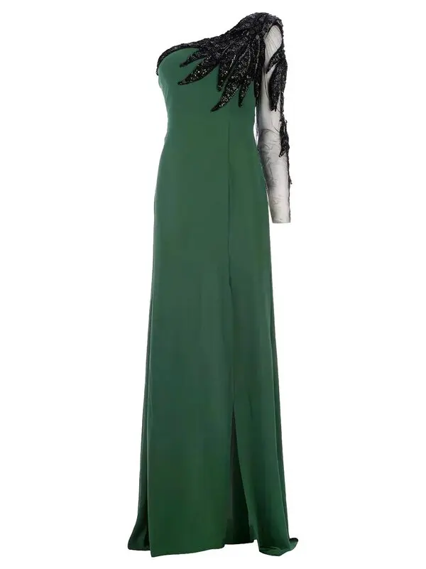 GEORGES MAK Vanessa' One Shoulder Sequin Embroidered Maxi Dress - Green