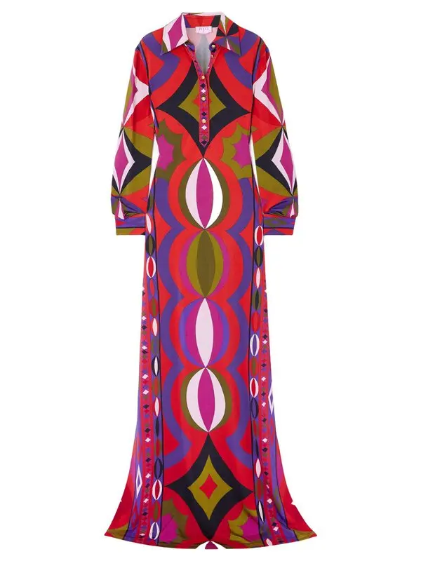 Emilio Pucci Printed Satin Maxi Shirt Dress - Multi