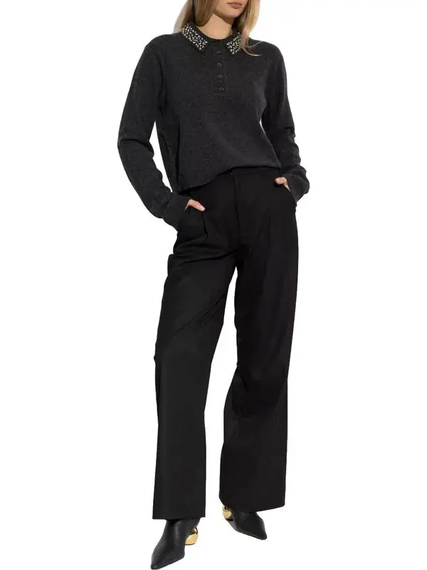 GESTUZ Embellished Collar Knitted Top - Grey