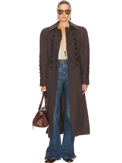 Chloé Double Breasted Checked Coat - Grey