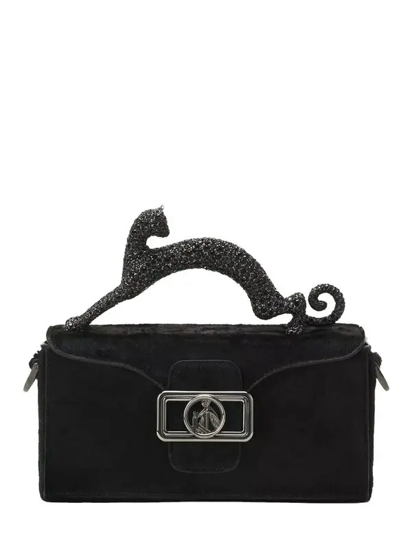 LANVIN Crystal Embellished Panther Handle Crossbody Bag - Black
