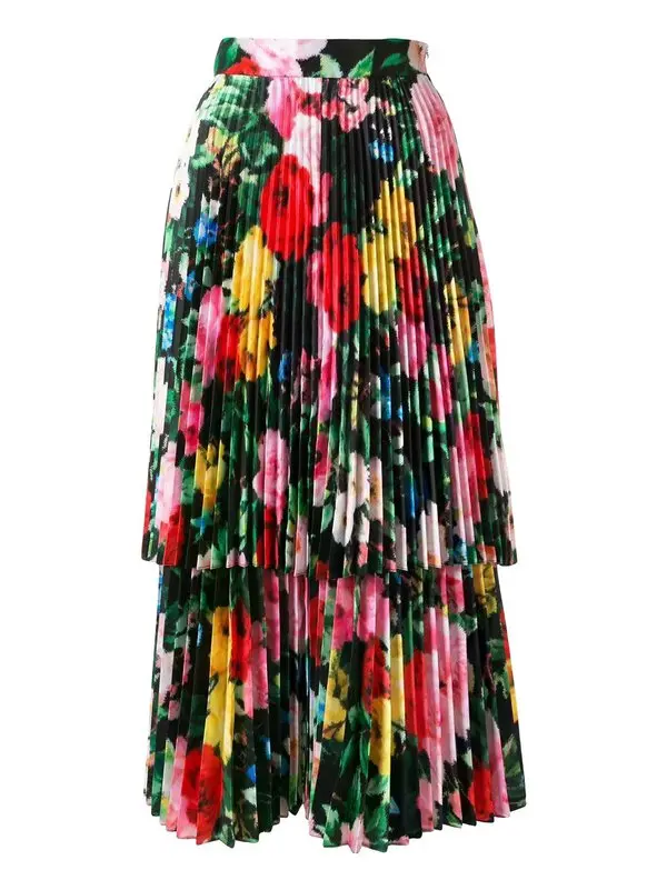 RICHARD QUINN Pleated Floral Midi Dress - Black