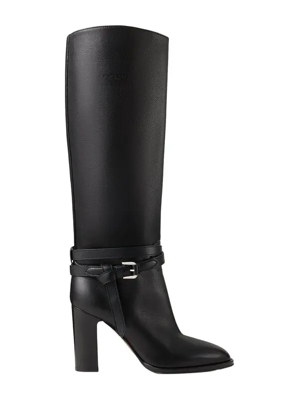 Ralph Lauren Leather Knee-high Boots With Buckled Straps - Black