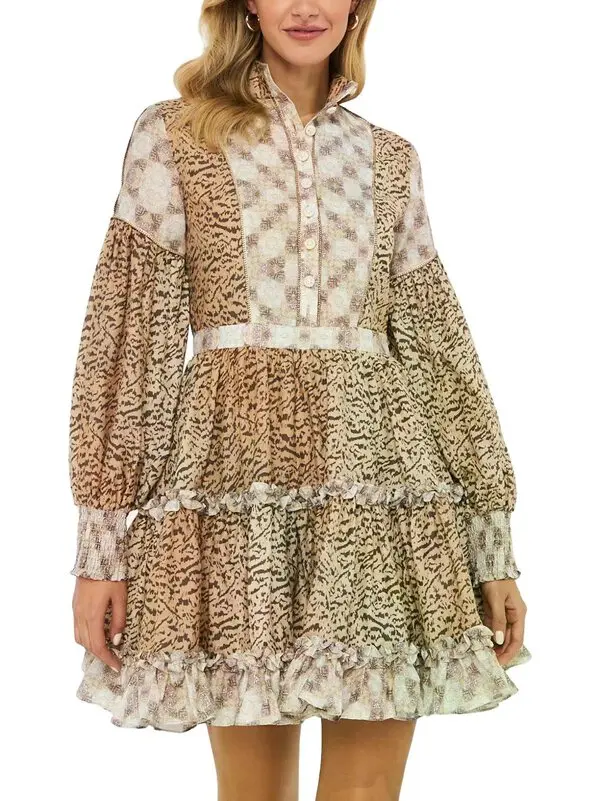 IXIAH Euphoric Printed Mini Dress - Brown
