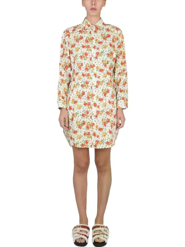 Marni Floral Print Shirt Mini Dress - Neutrals